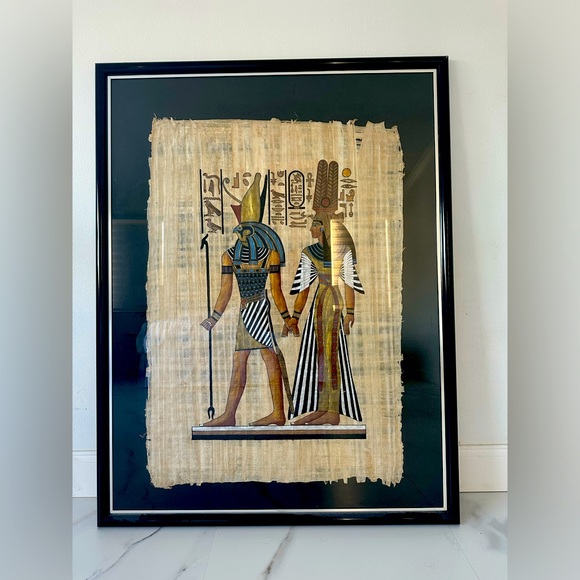 Art | Large Egyptian Papyrus Vintage With Glass Frame | Poshmark
